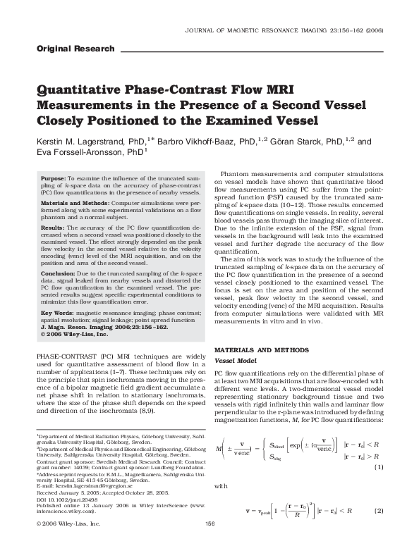 (PDF) Quantitative phase-contrast flow MRI measurements in the presence ...