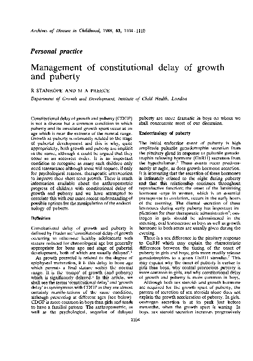 (PDF) Management of constitutional delay of growth and puberty
