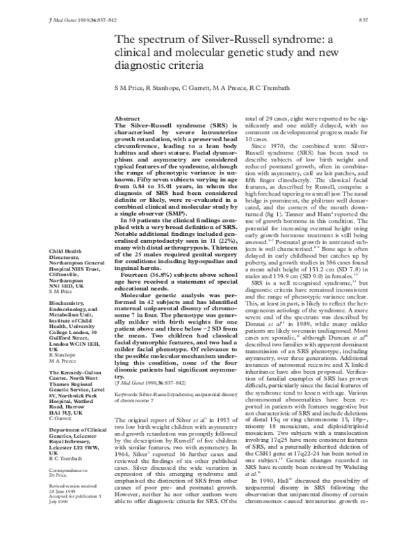 (PDF) The spectrum of Silver-Russell syndrome: a clinical and molecular ...