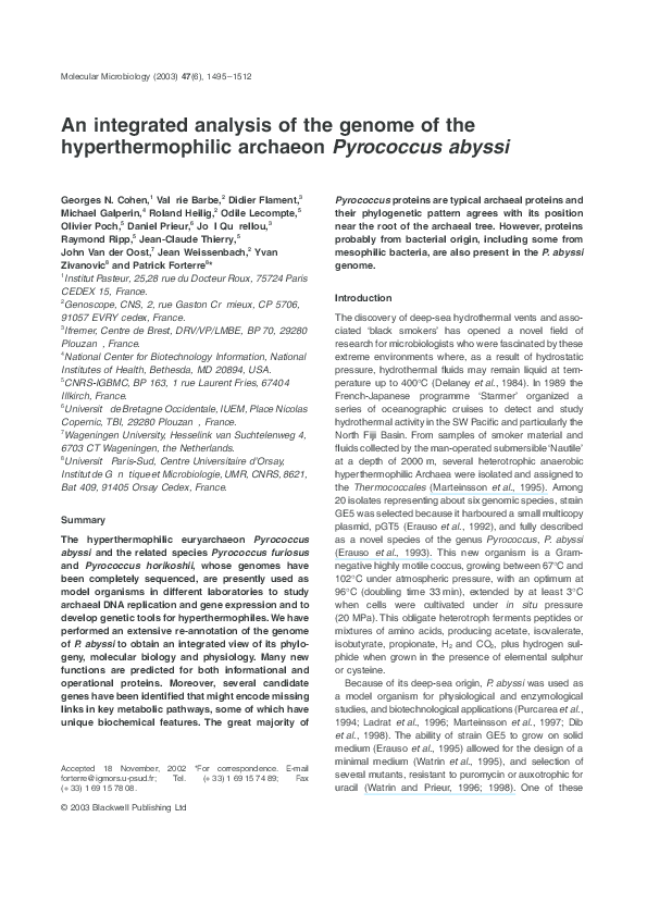 (PDF) An integrated analysis of the genome of the hyperthermophilic ...
