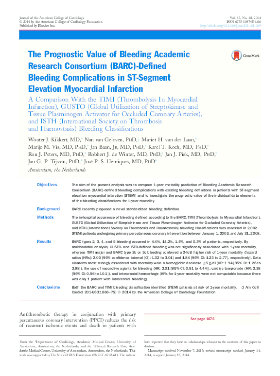 (PDF) The Prognostic Value of Bleeding Academic Research Consortium ...