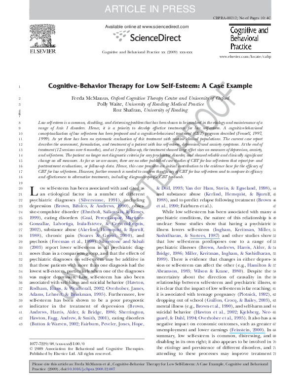 (PDF) Cognitive-Behavior Therapy for Low Self-Esteem: A Case Example