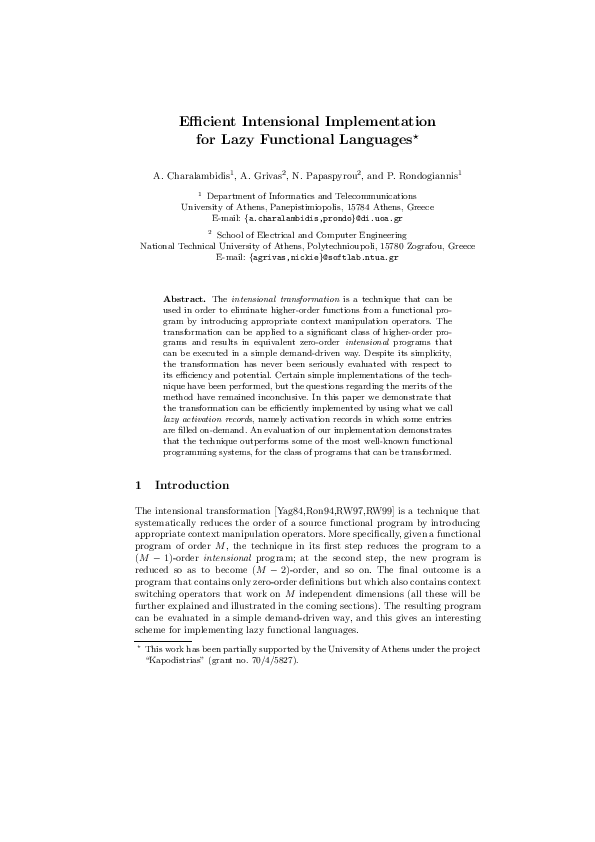 (PDF) Efficient Intensional Implementation for Lazy Functional Languages | Panos Rondogiannis ...