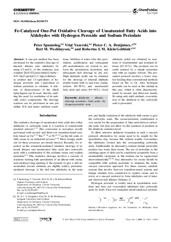 (PDF) Fe-Catalyzed One-Pot Oxidative Cleavage of Unsaturated Fatty ...