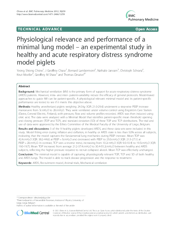 (PDF) Physiological relevance and performance of a minimal lung model ...