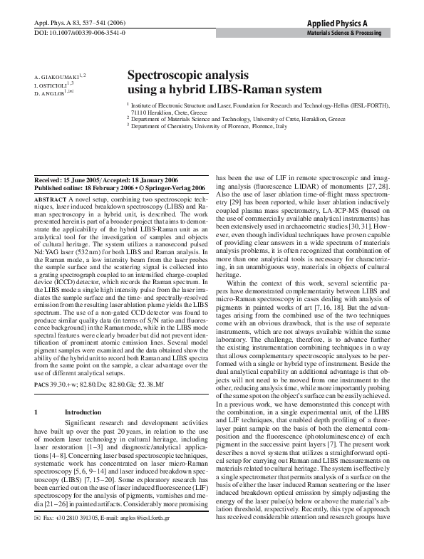 (PDF) Spectroscopic analysis using a hybrid LIBS-Raman system