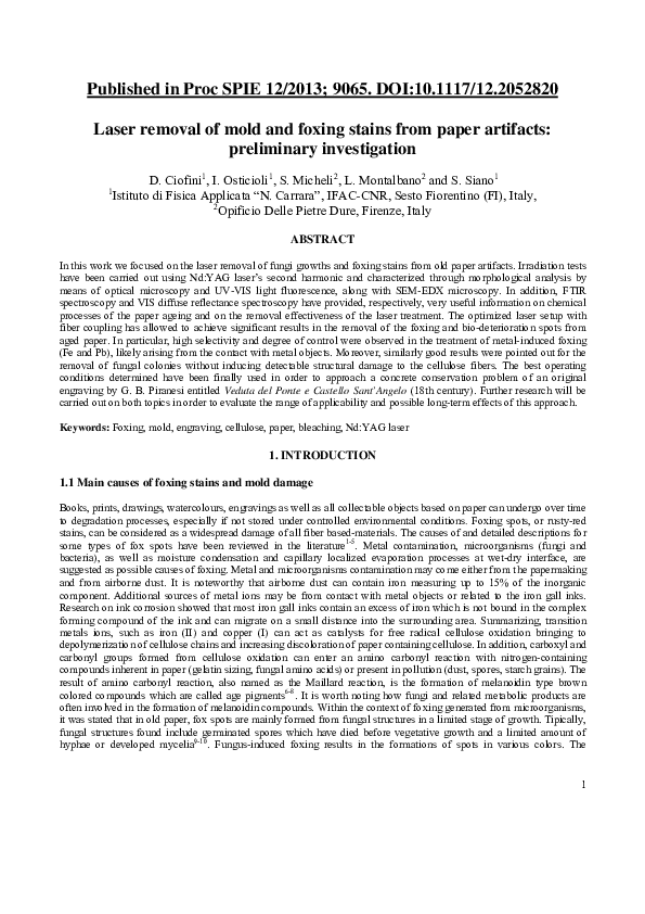 (PDF) Laser removal of mold and foxing stains from paper artifacts ...