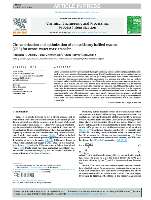 (PDF) Characterization and optimization of an oscillatory baffled ...