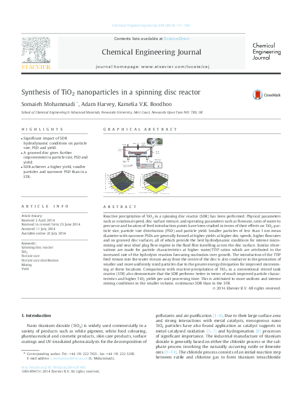 (PDF) Synthesis of TiO2 nanoparticles in a spinning disc reactor