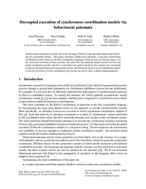 Pdf Decoupled Execution Of Synchronous Coordination Models Via Behavioural Automata
