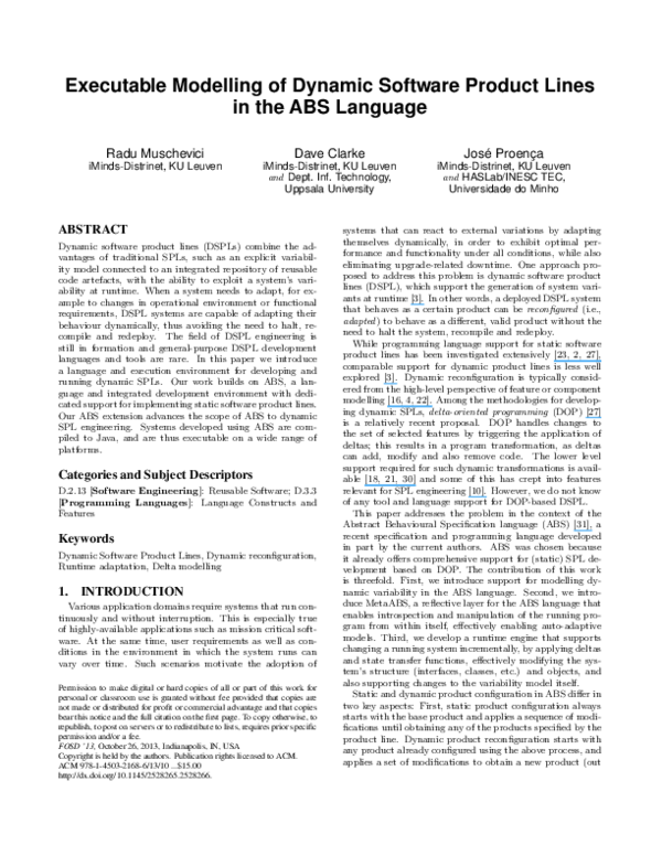 (PDF) Executable modelling of dynamic software product lines in the ABS language