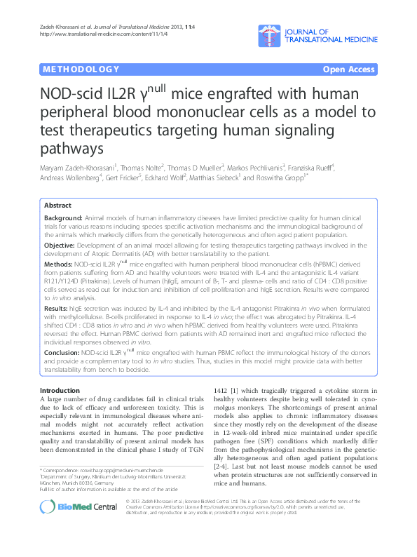 (PDF) NOD-scid IL2R γnull mice engrafted with human peripheral blood ...
