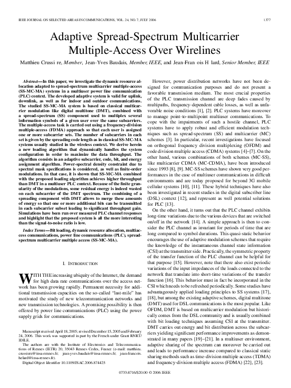 (PDF) Adaptive spread-spectrum multicarrier multiple-access over wirelines | Matthieu Crussiere ...