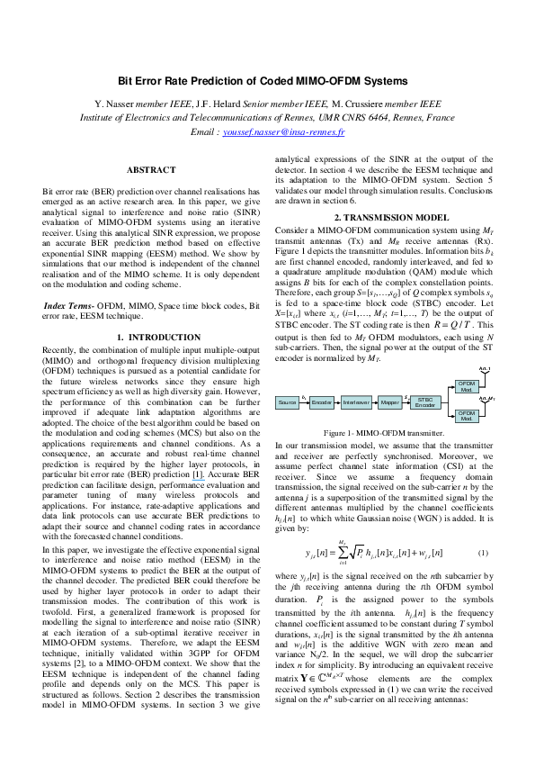 (PDF) Bit error rate prediction of coded MIMO-OFDM systems | Matthieu ...