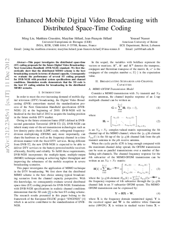 Pdf Enhanced Mobile Digital Video Broadcasting With Distributed Space Time Coding