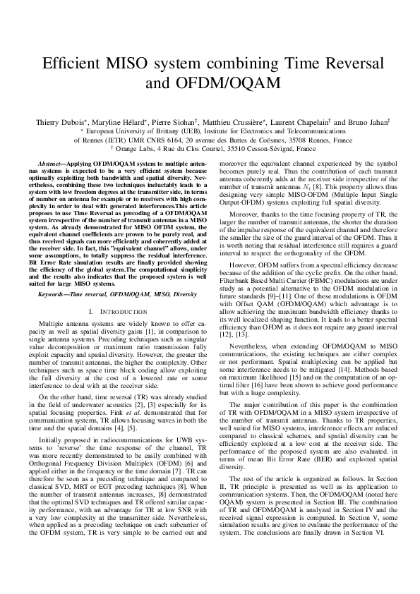 Pdf Efficient Miso System Combining Time Reversal And Ofdmoqam