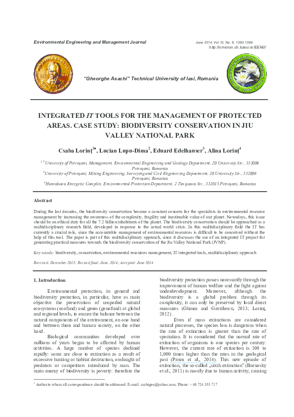 (PDF) INTEGRATED IT TOOLS FOR THE MANAGEMENT OF PROTECTED AREAS. CASE ...