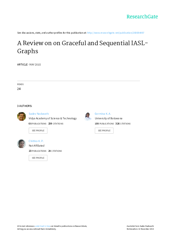 (PDF) A Review on on Graceful and Sequential IASL-Graphs