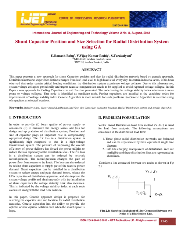 Pdf Shunt Capacitor Position And Size Selection For Radial Distribution System Using Ga