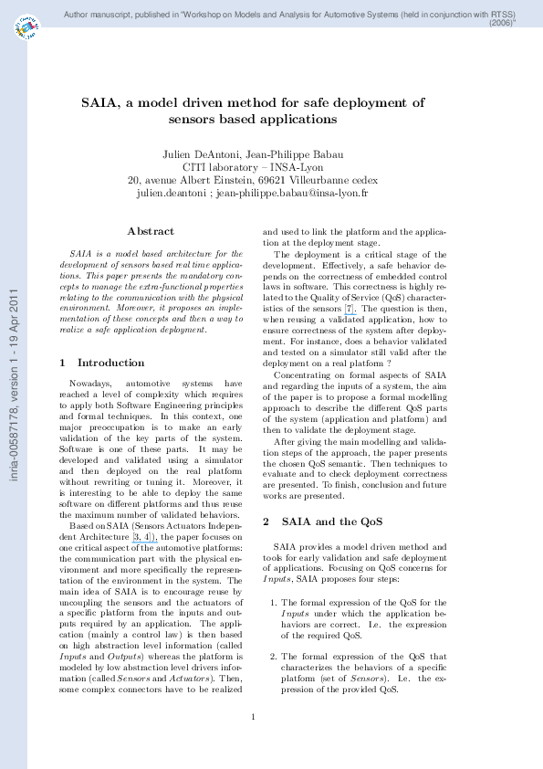 (PDF) SAIA: safe deployment of sensors based real time application