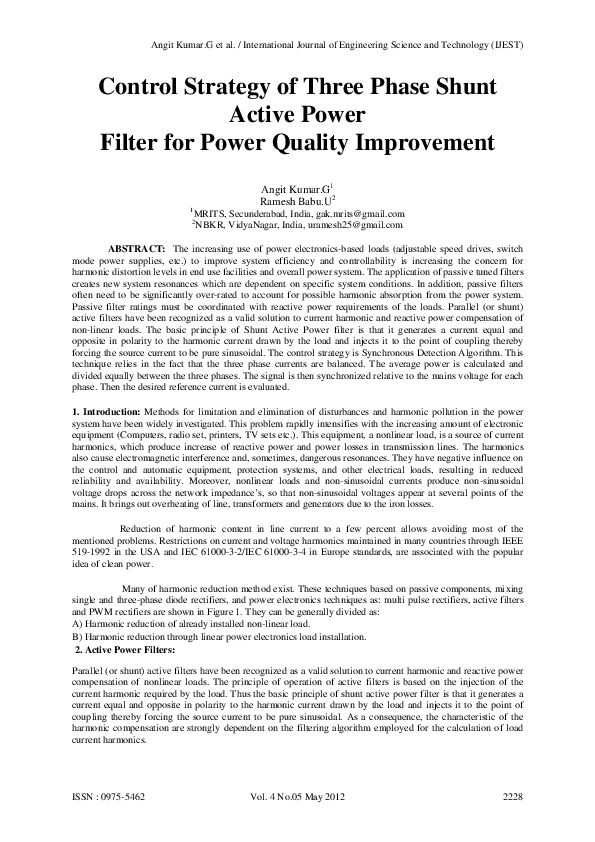 (PDF) Control Strategy of Three Phase Shunt Active Power Filter for ...