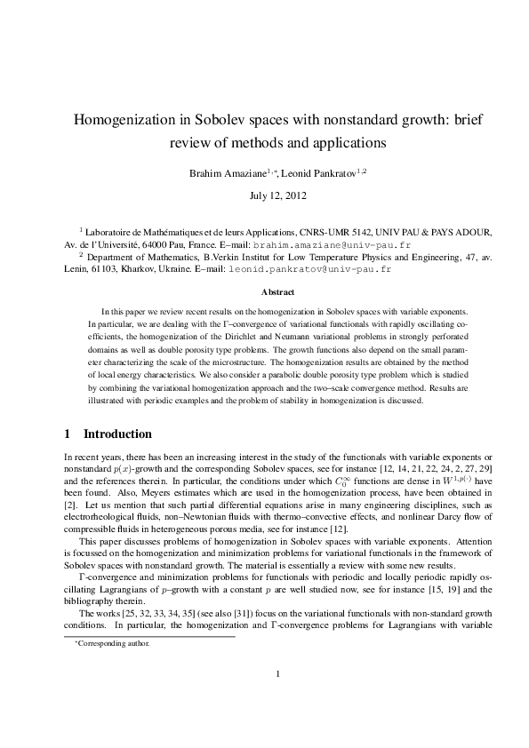 Pdf Homogenization In Sobolev Spaces With Nonstandard Growth Brief Review Of Methods And