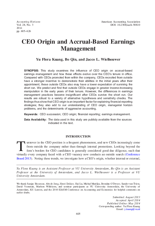 (PDF) CEO Origin and Accrual-Based Earnings Management