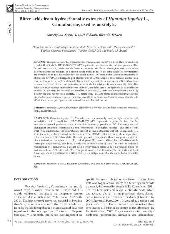(PDF) Bitter acids from hydroethanolic extracts of Humulus lupulus L ...
