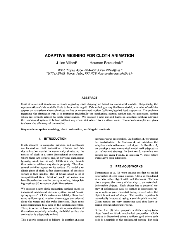 (PDF) Adaptive meshing for cloth animation