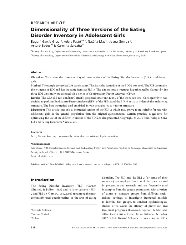 (PDF) Dimensionality of three versions of the eating disorder inventory ...