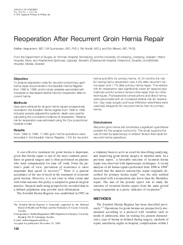 (PDF) Reoperation After Recurrent Groin Hernia Repair
