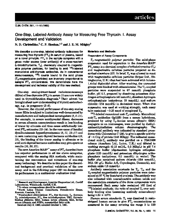 (PDF) One-step, labeled-antibody assay for measuring free thyroxin. I ...