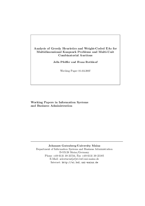 Pdf Analysis Of Greedy Heuristics And Weight Coded Eas For Multidimensional Knapsack Problems