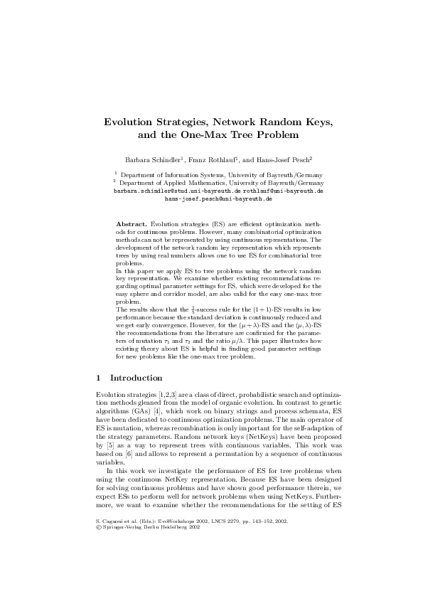 (PDF) Evolution Strategies, Network Random Keys, and the One-Max Tree Problem