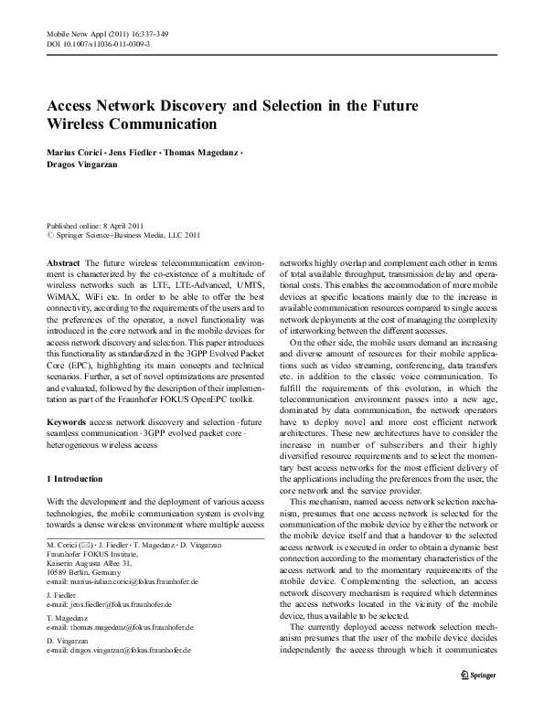 (PDF) Access Network Discovery and Selection in the Future Wireless Communication