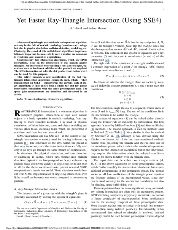 Pdf Yet Faster Ray Triangle Intersection Using Sse4