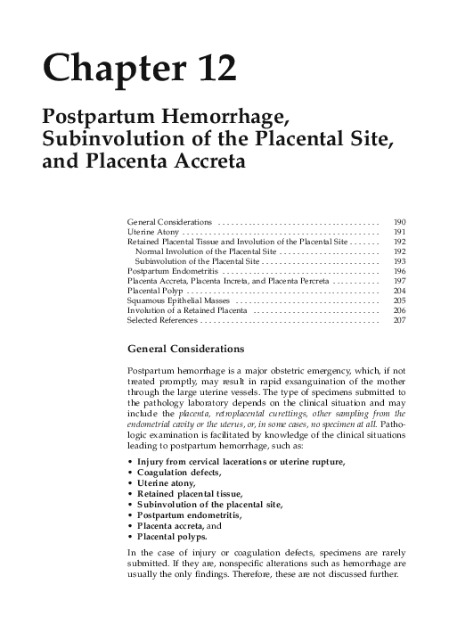 (PDF) Postpartum Hemorrhage, Subinvolution of the Placental Site, and ...