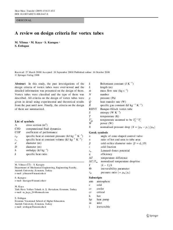(PDF) A review on design criteria for vortex tubes