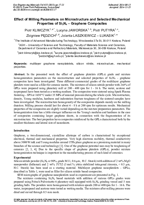(PDF) Effect of Milling Parameters on Microstructure and Selected Mechanical Properties of Si 3 ...