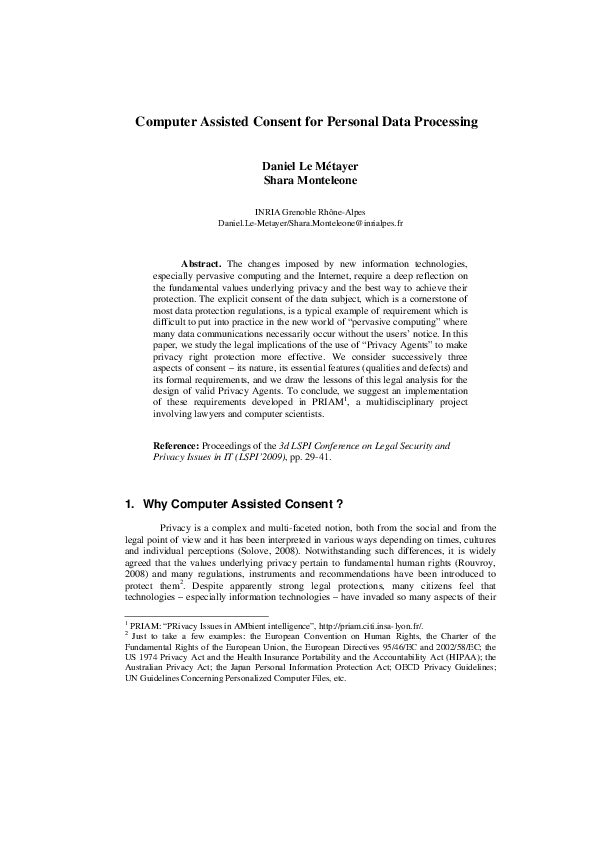 (PDF) Computer Assisted Consent for Personal Data Processing