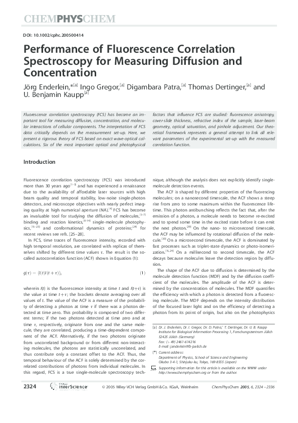 (PDF) Performance of Fluorescence Correlation Spectroscopy for Measuring Diffusion and Concentration