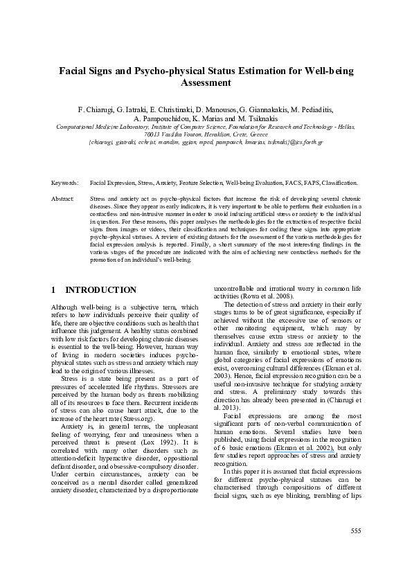 (PDF) Facial Signs and Psycho-physical Status Estimation for Well-being ...