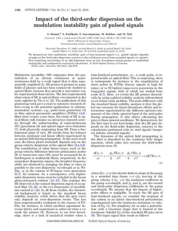 (PDF) Impact of the third-order dispersion on the modulation ...