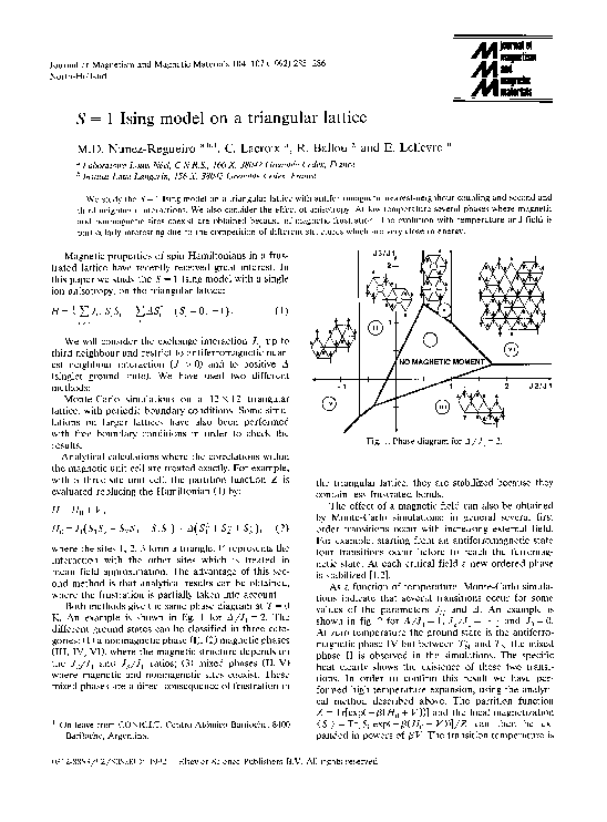 (PDF) S = 1 Ising model on a triangular lattice
