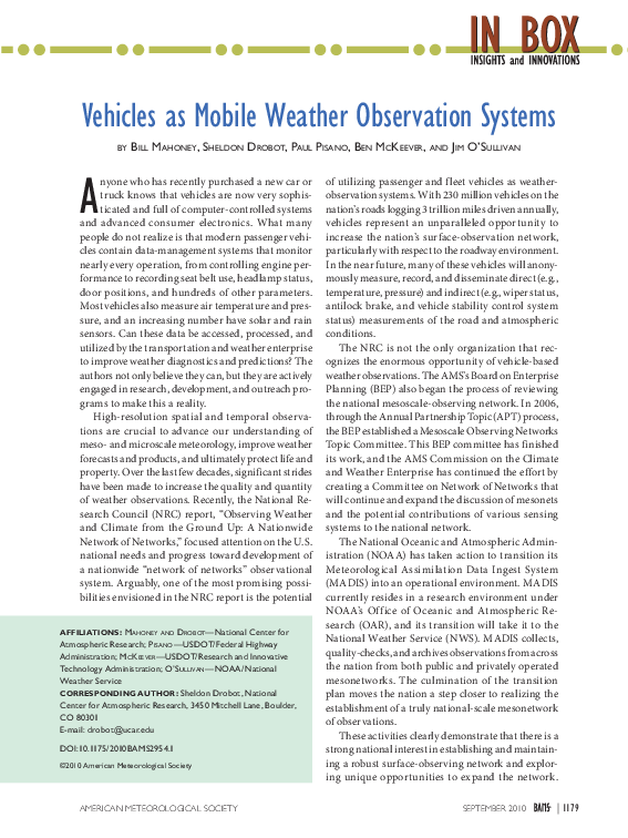 (PDF) Vehicles as Mobile Weather Observation Systems