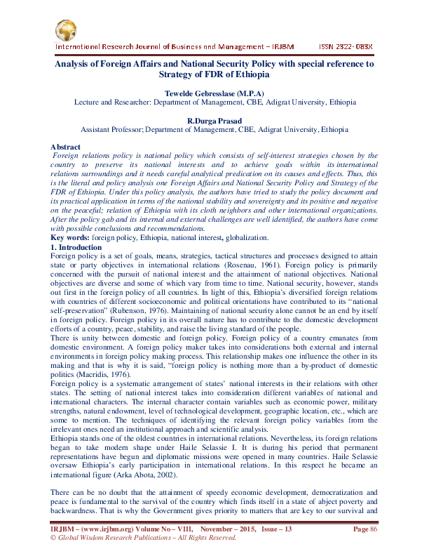 (PDF) Analysis of Foreign Affairs and National Security Policy (With ...