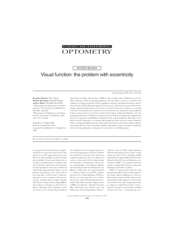 (PDF) Visual function: the problem with eccentricity