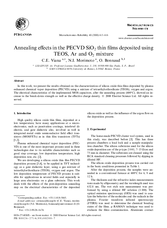 (PDF) Annealing effects in the PECVD SiO2 thin films deposited using ...