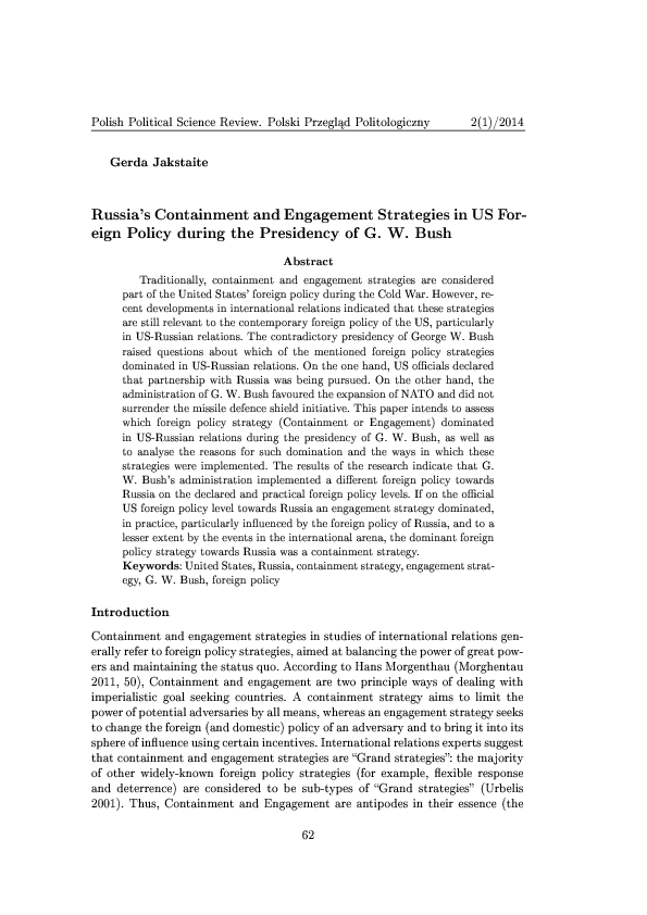 (PDF) Russia's Containment and Engagement Strategies in US Foreign ...