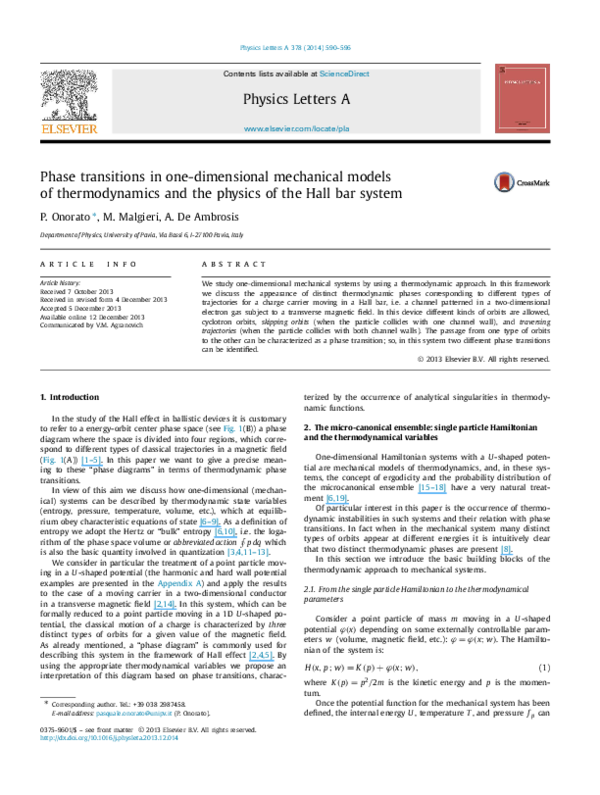 (PDF) Phase transitions in one-dimensional mechanical models of thermodynamics and the physics ...